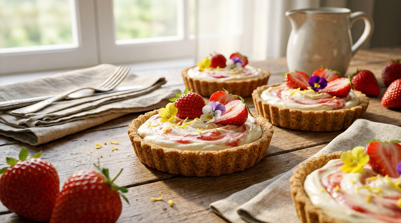 J'ai tapissé mes tartelettes fraises-citron avec des spéculoos écrasés ...